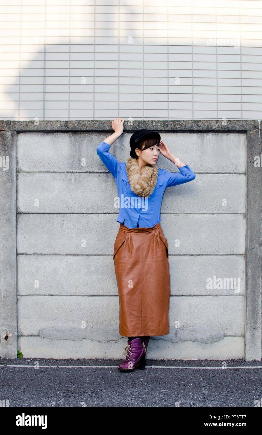 Japanese Girl poses on the street in Shimo-Kitazawa, Japan. Shimo ...