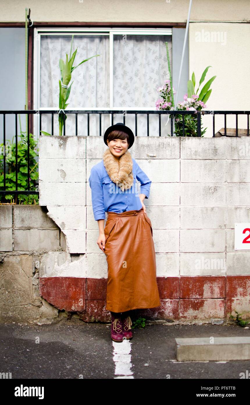 Japanese Girl poses on the street in Shimo-Kitazawa, Japan. Shimo ...