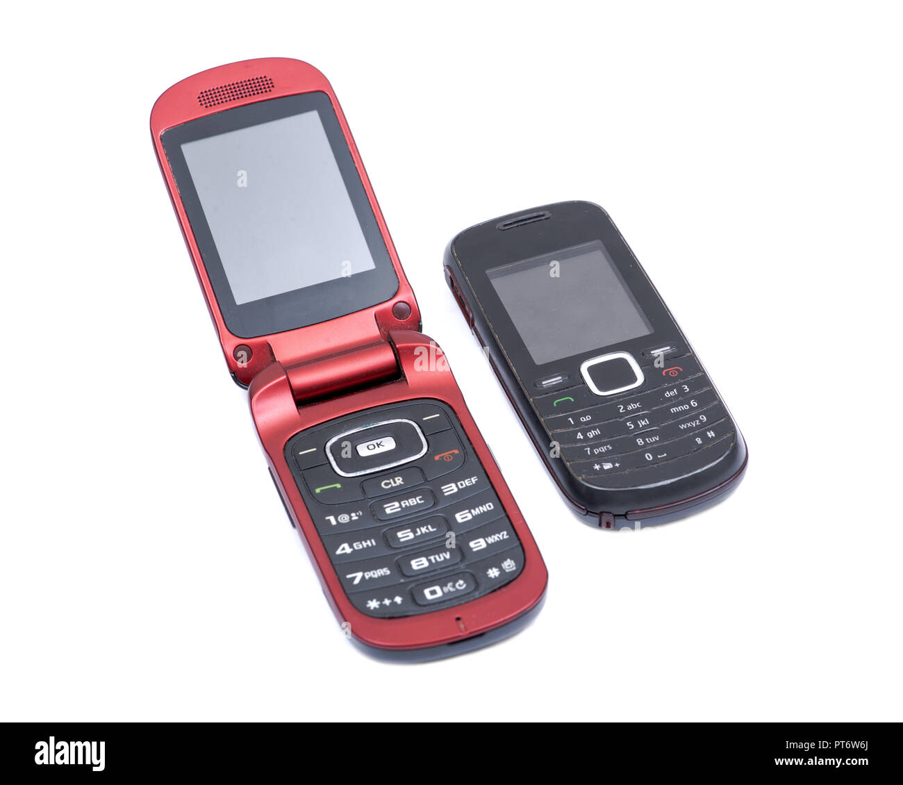 Old Used retro cell mobile phone isolated on white background Stock ...