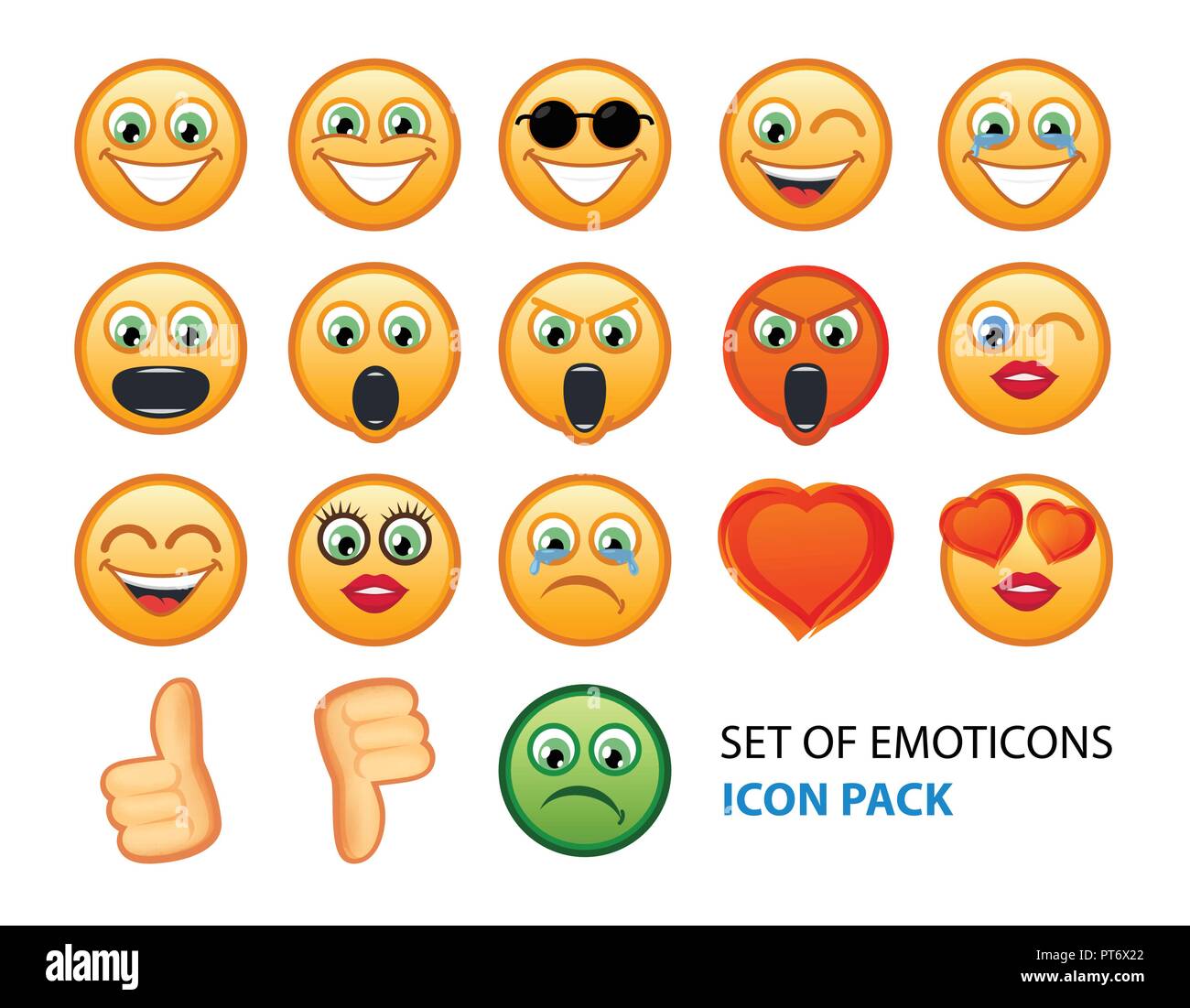 Icon Pack of Emotion Smiles on White Background Stock Vector Image ...
