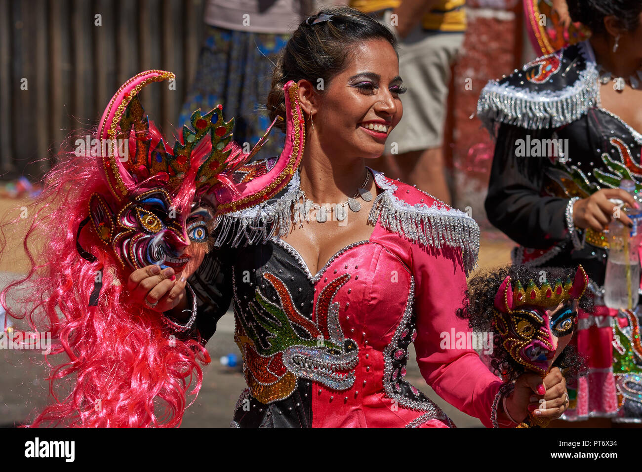 Young woman performing the Diablada (dance of the devil) as part of the ...