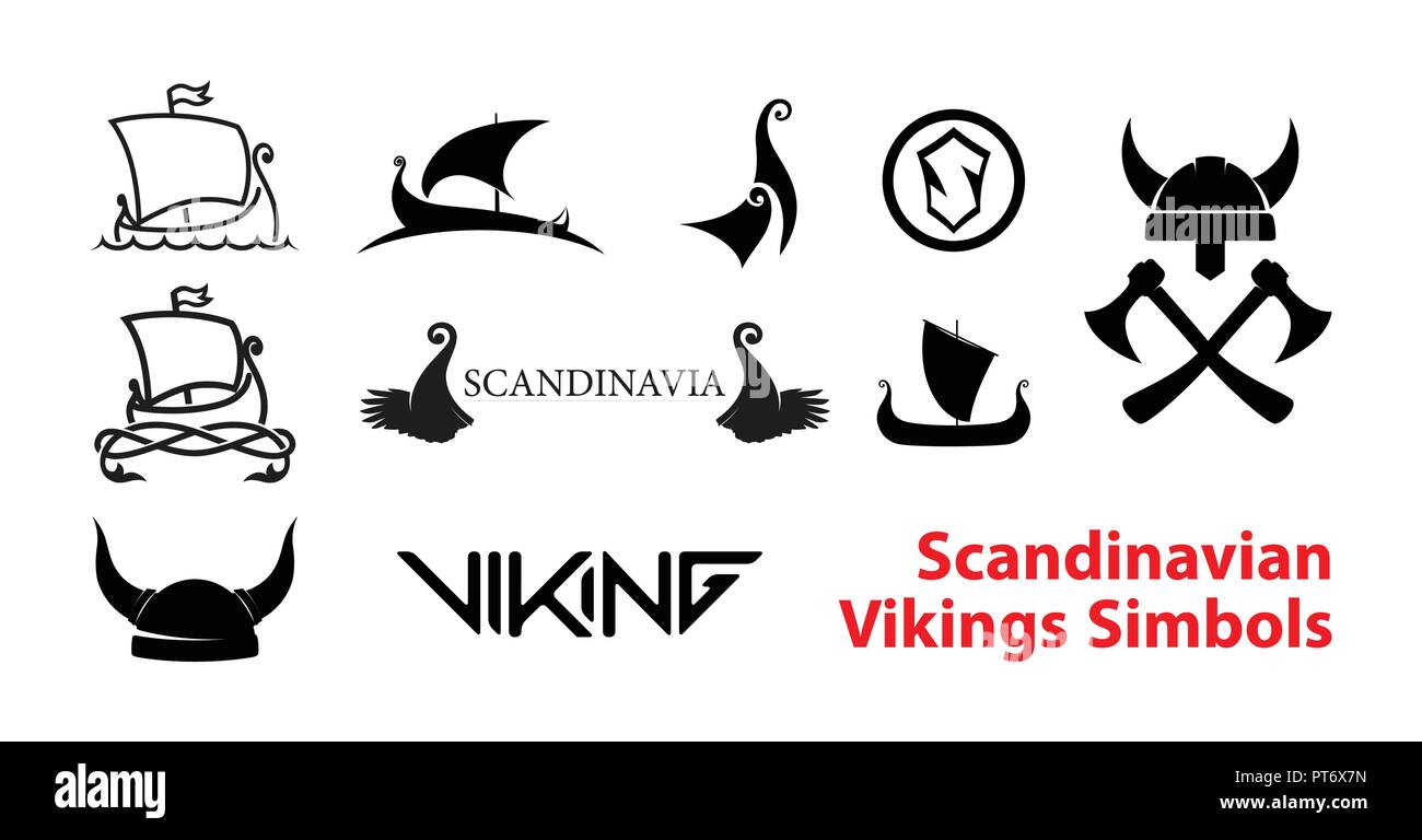Flat Scandinavian History Emblems isolated on white background Stock ...