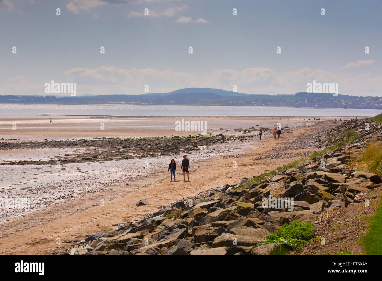 The sandy beach in the village of Monifieth, Scotland, UK Stock Photo ...