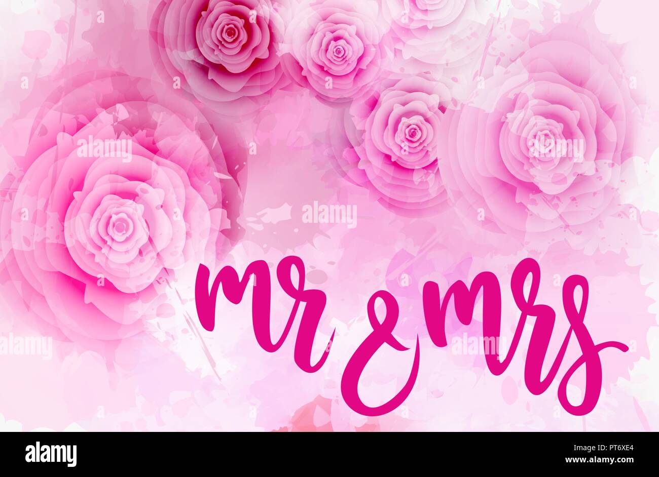 Abstract watercolor background with pink roses. Wedding concept ...