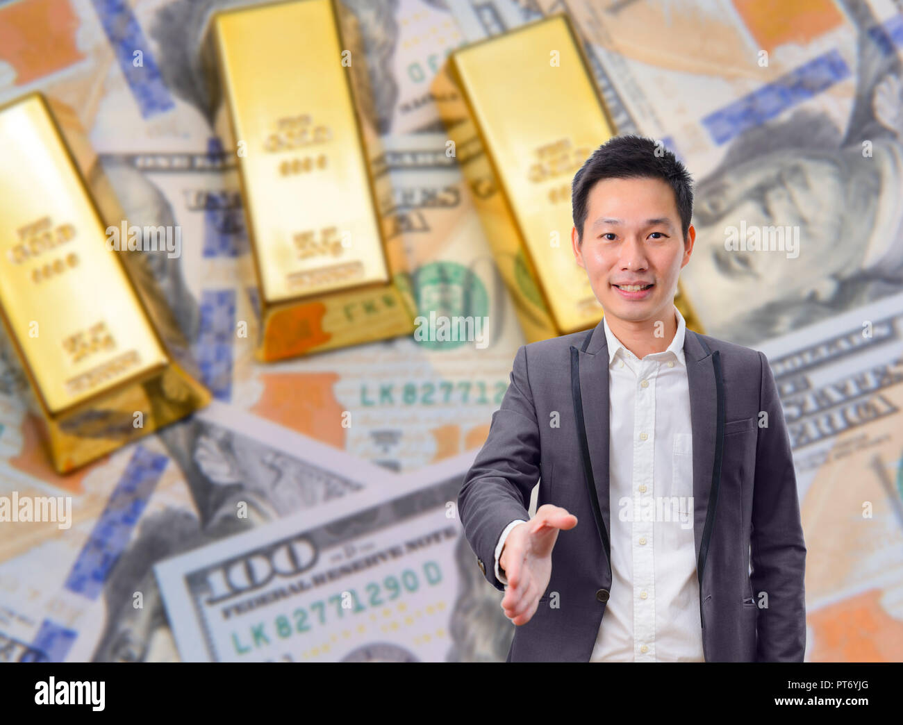 Business corporate with gold bars and dollar banknote background ...