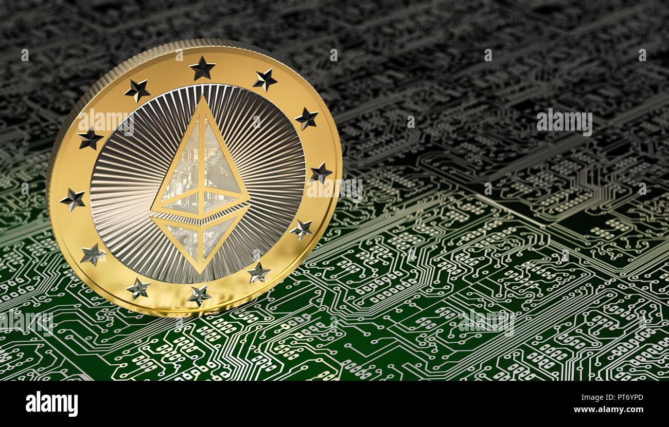 Ethereum Coin on circuit board layout - 3D Rendering Stock Photo - Alamy