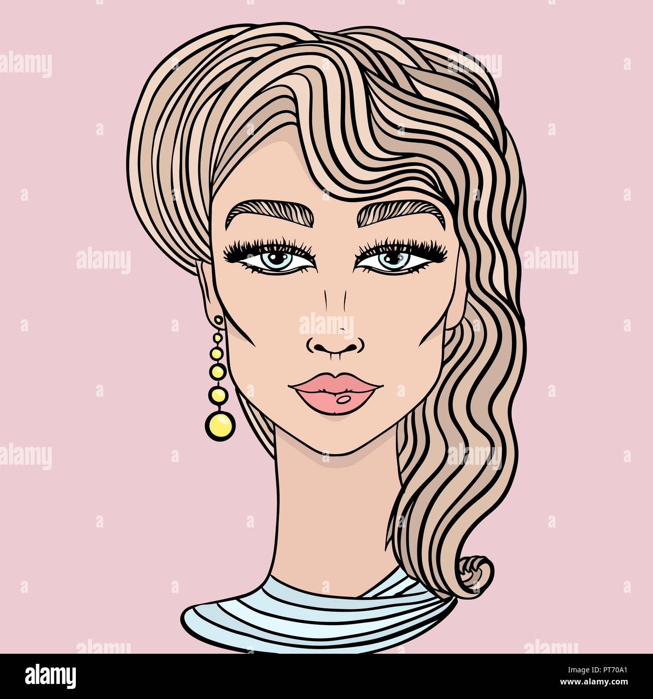 Doodle girls face. Blonde woman portrait. Vector illustration Stock ...