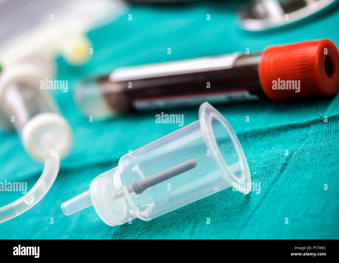 Blood extraction equipment to a donor in a hospital, conceptual image ...