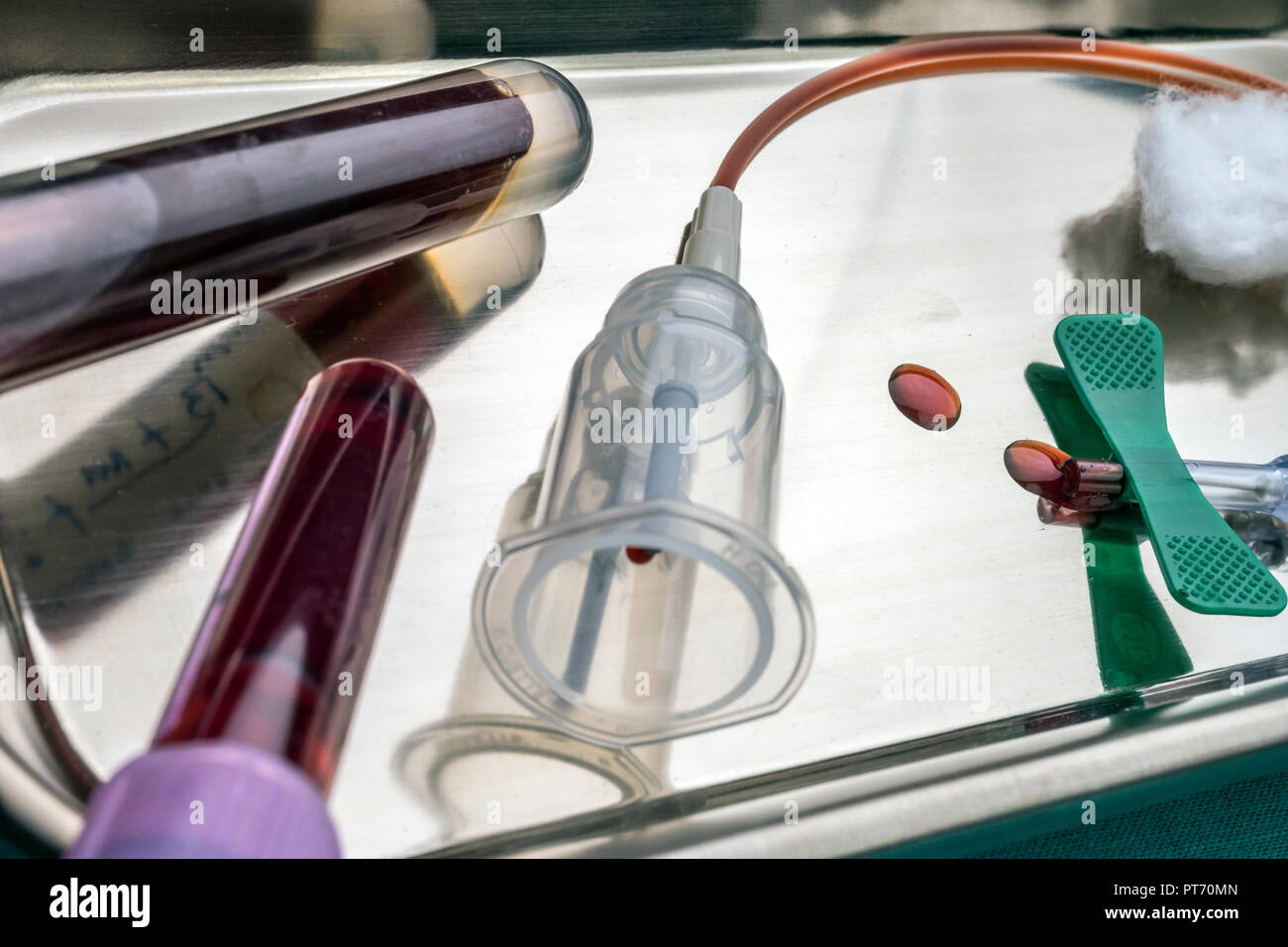Blood extraction equipment to a donor in a hospital, conceptual image ...
