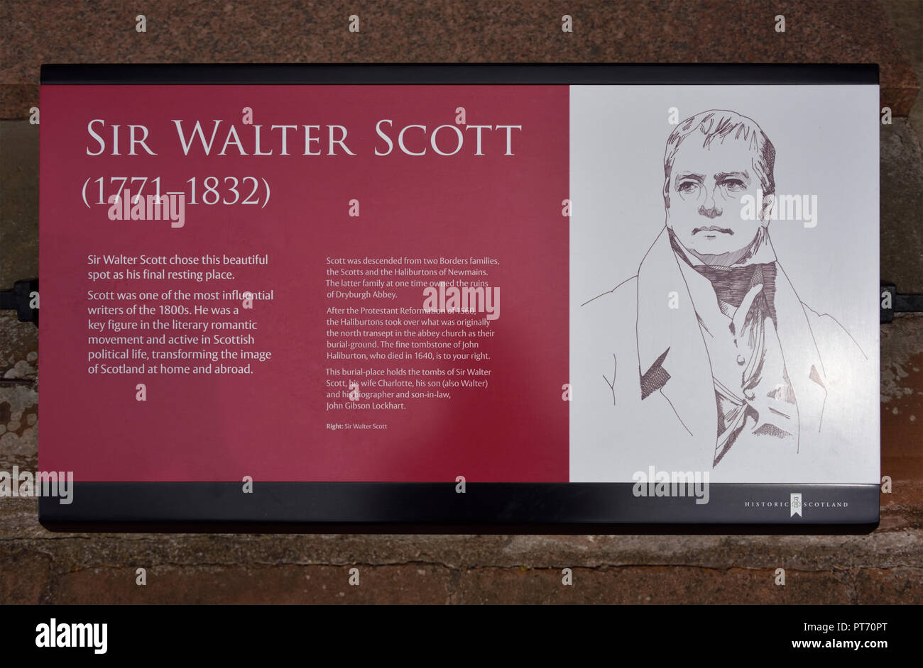 Descriptive plaque. Grave of Sir Walter Scott. Dryburgh Abbey. Dryburgh ...