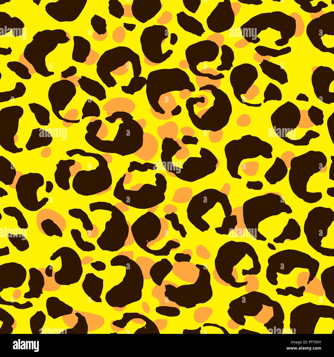Vector illustration leopard print seamless pattern. Yellow hand drawn ...