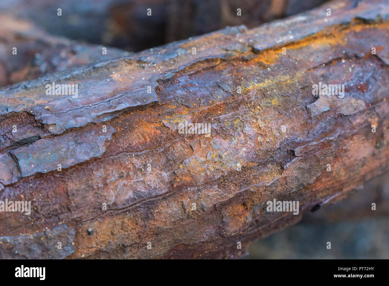 Close-up thick rust encrustation on very heavy duty mooring chain ...