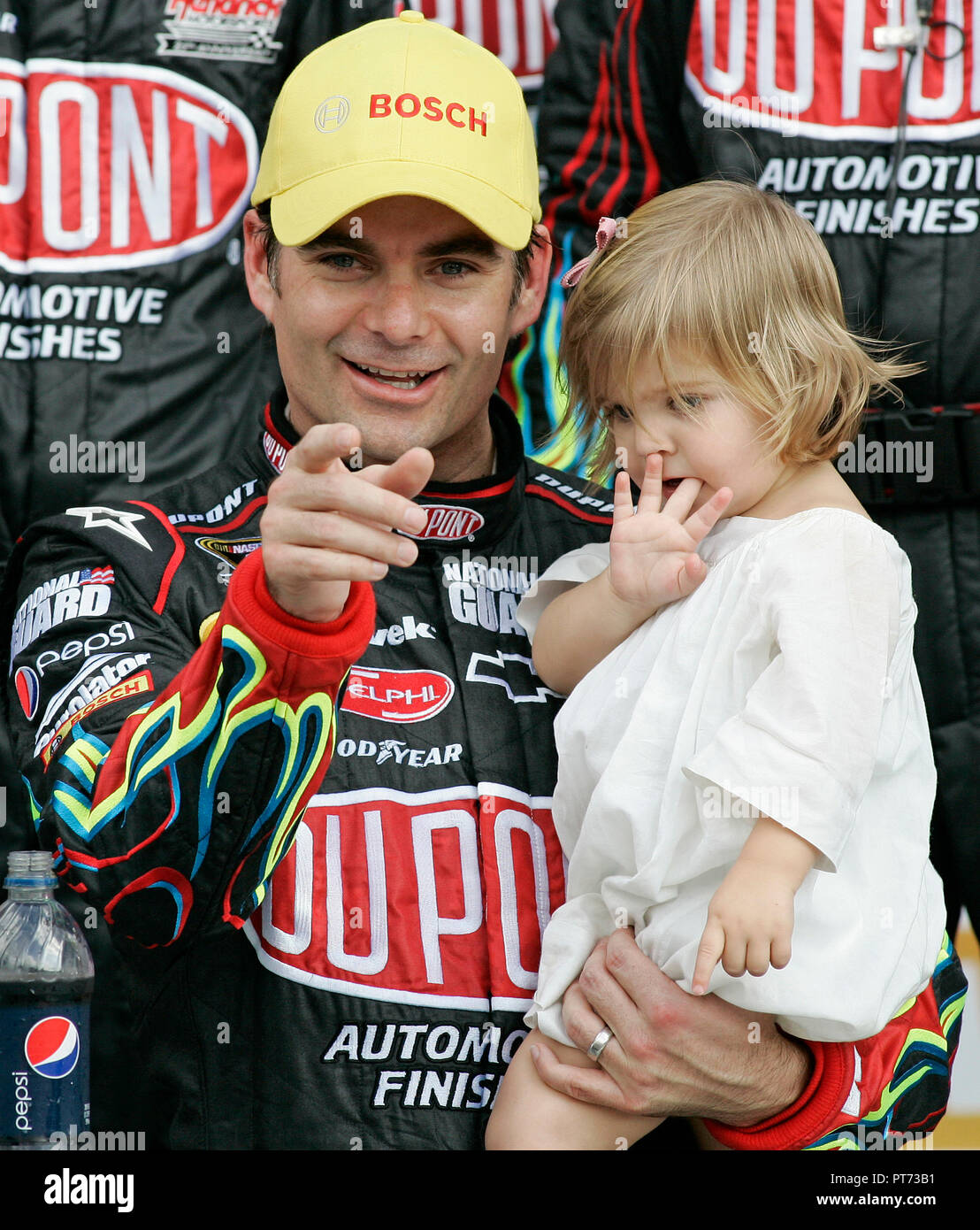Jeff Gordon and his daughter Ella Sophia celebrate in victory lane ...