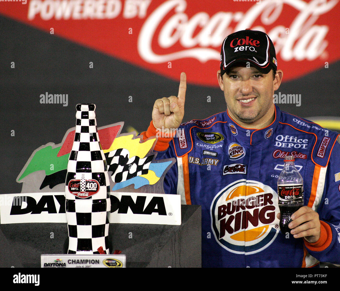 Tony Stewart celebrates winning the NASCAR Coke Zero 400 at Daytona ...
