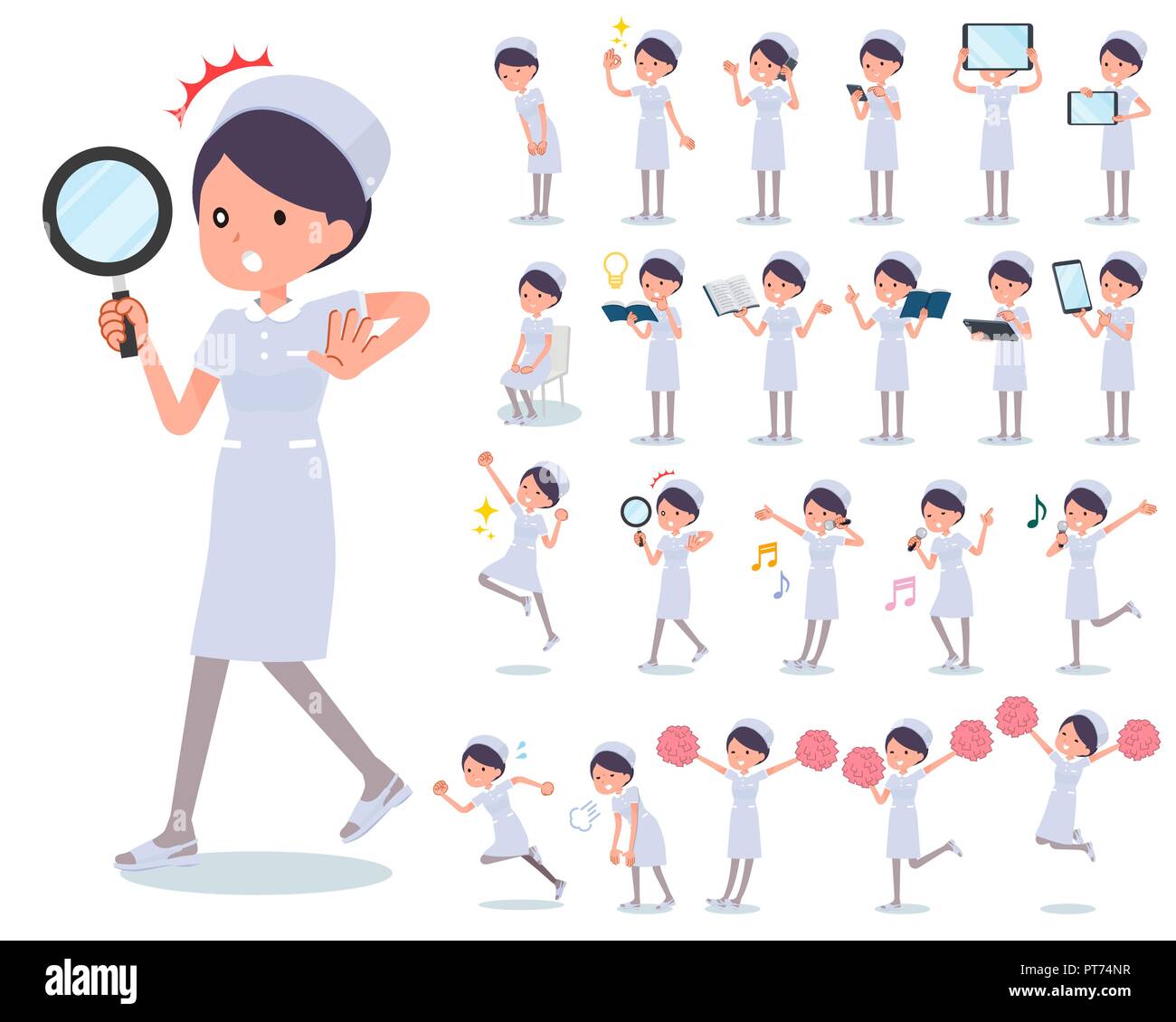 A set of Nurse women with digital equipment such as smartphones.There ...