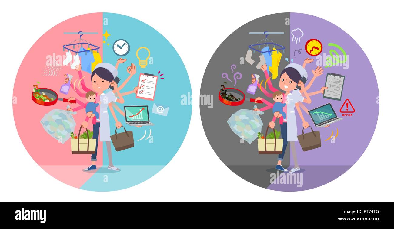 A set of Nurse women who perform multitasking in offices and private ...