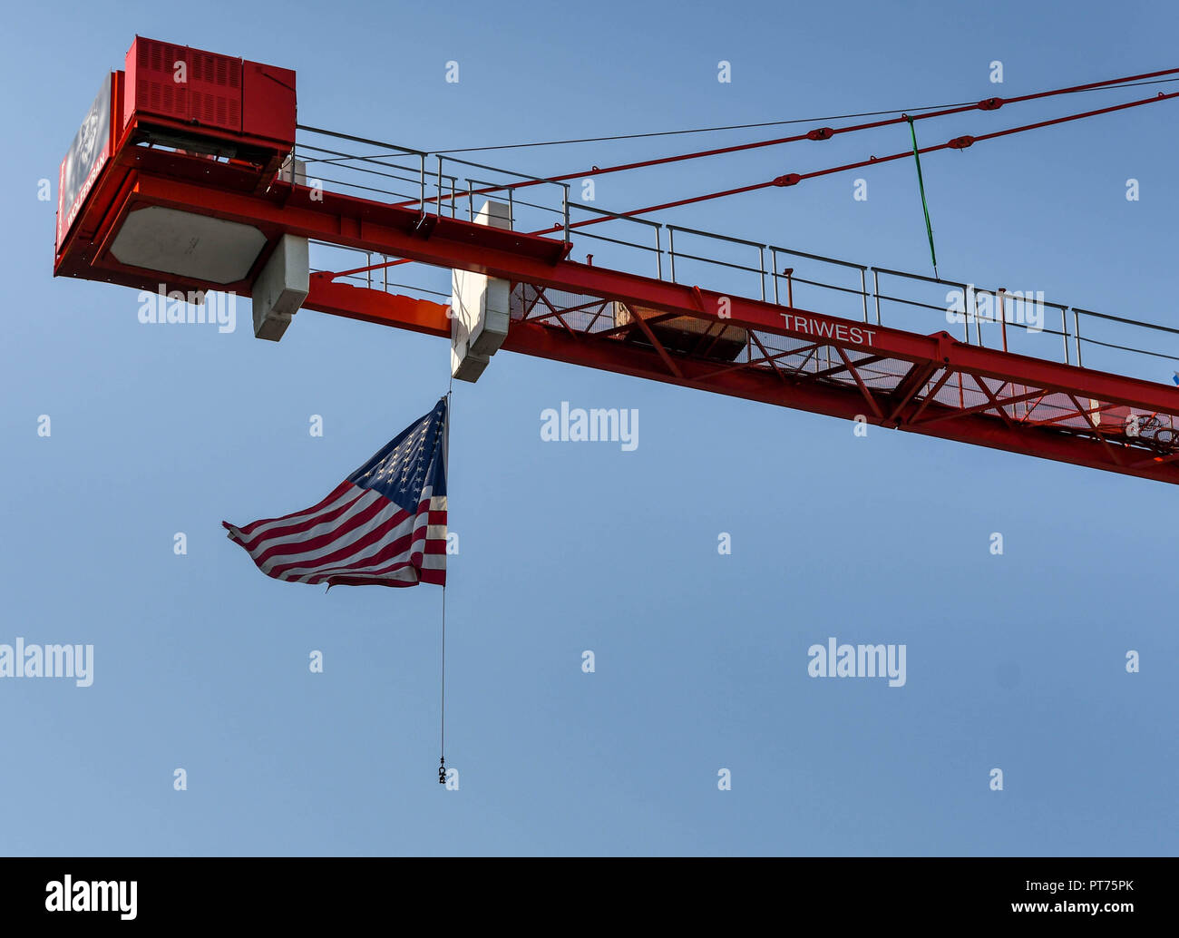 American flag tower crane hi-res stock photography and images - Alamy