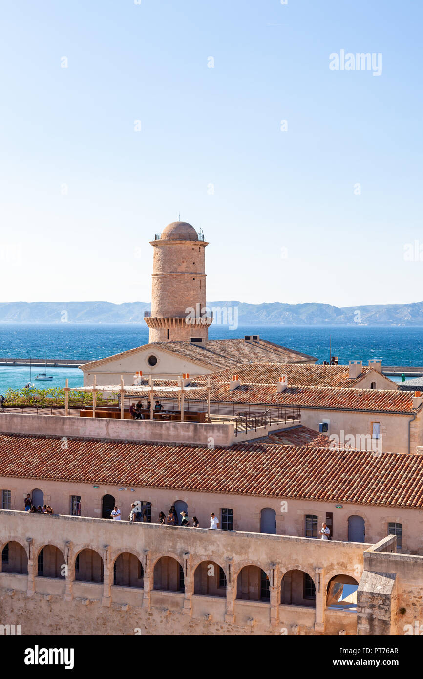 view of Marseille pier, Fort Saint Jean castle in south of France Stock ...