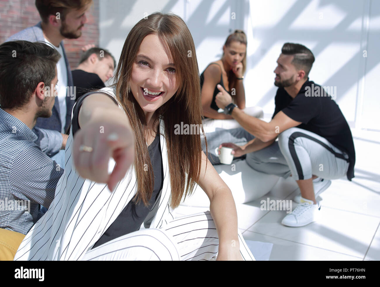 modern young woman pointing at you Stock Photo - Alamy