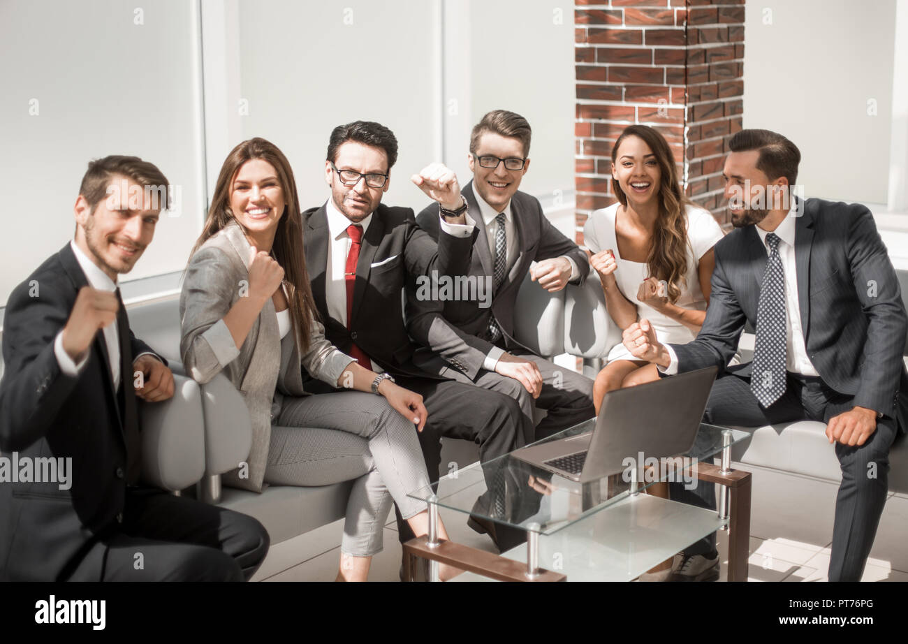 business team sitting in the office waiting room Stock Photo - Alamy