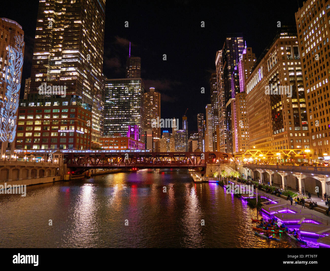 Chicago River At Night