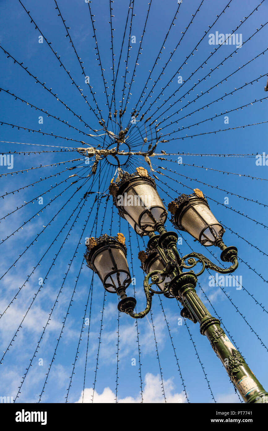 Lamp post and building in Praza da Constitucion, Vigo, Spain Stock ...