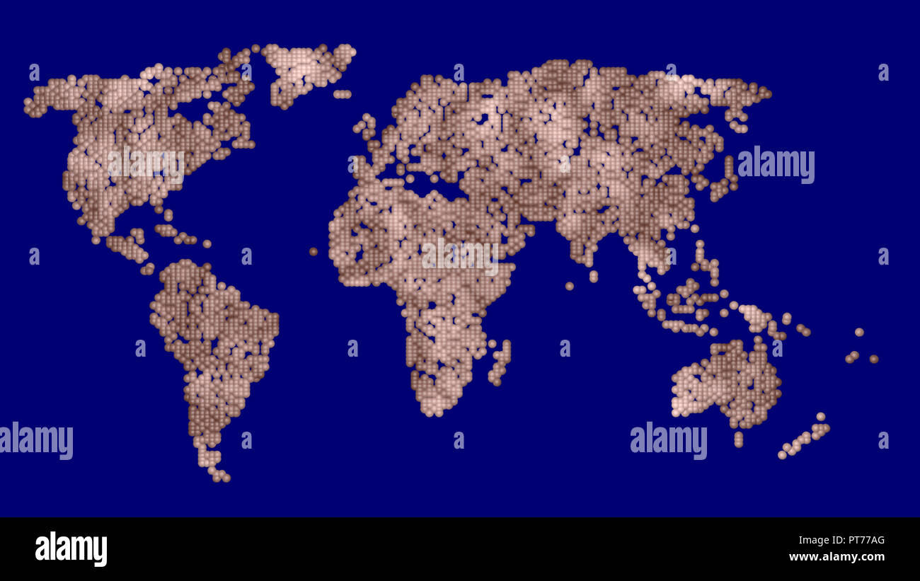 3d particles, objects form World map.Flesh tones, colors Stock Photo ...