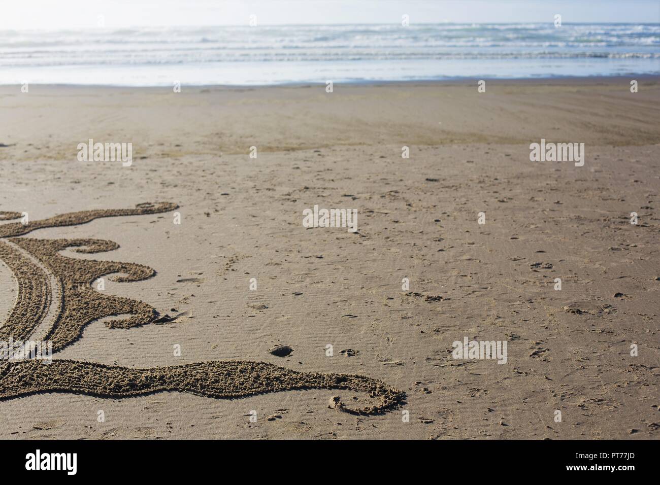 Detail of a large sand labyrinth created by Denny Dyke, at Heceta Beach ...