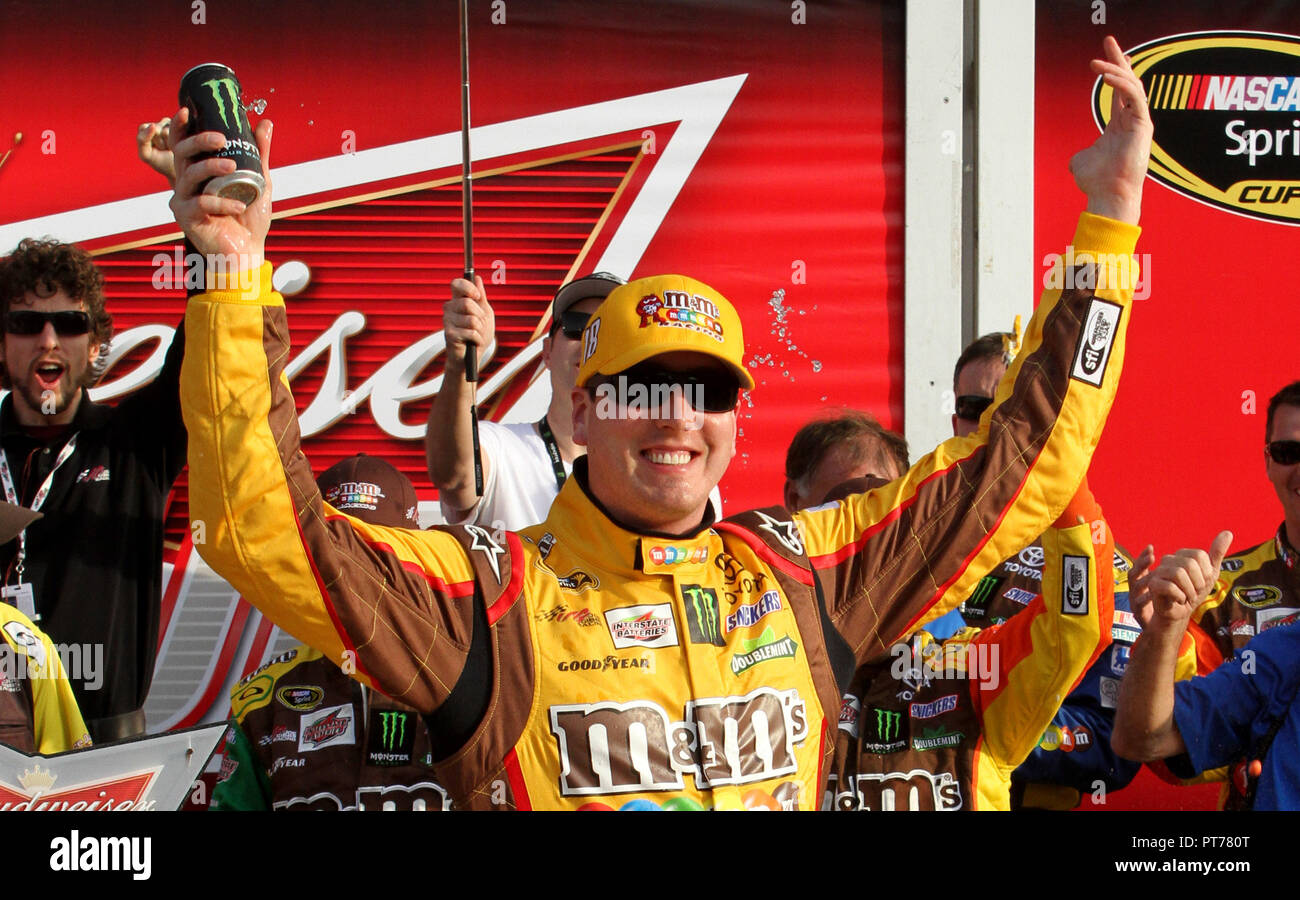 Kyle Busch celebrates winning the NASCAR Sprint Cup Budweiser Duel #2 ...