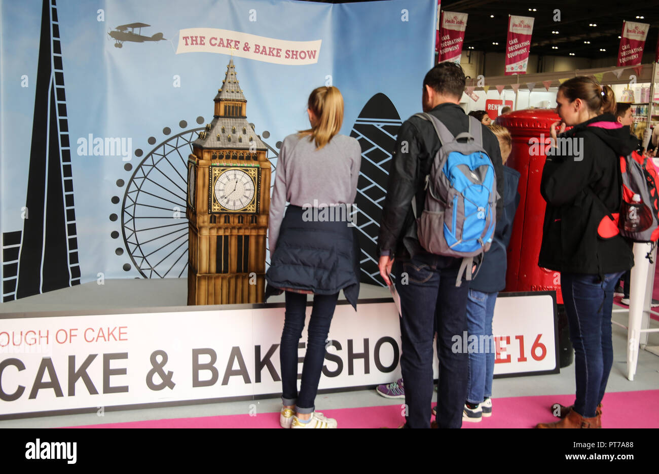 London UK 07 October 2018 visitors admiring the Big Ben cake made specially for the show by ...