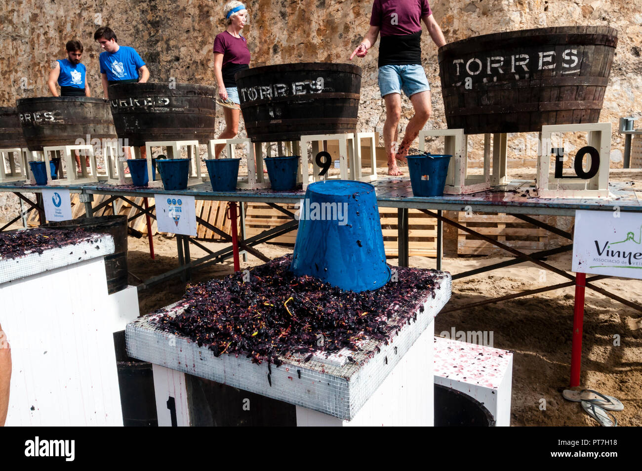 Sitges, Spain. 07th Oct, 2018. 40th Grape Stomping Competition is one ...