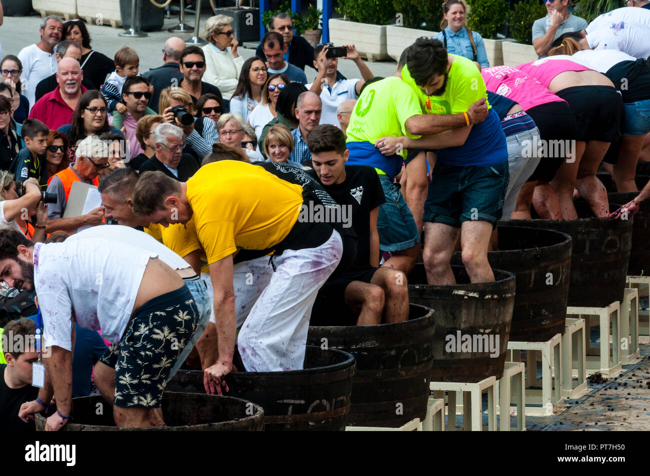 Sitges, Spain. 07th Oct, 2018. 40th Grape Stomping Competition is one ...