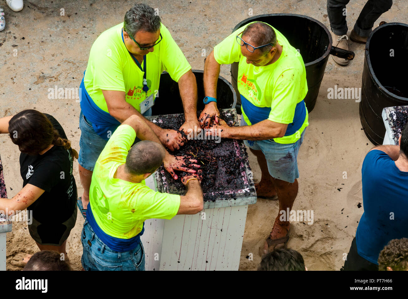Sitges, Spain. 07th Oct, 2018. 40th Grape Stomping Competition is one ...