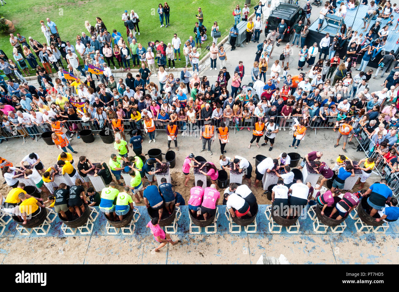 Sitges, Spain. 07th Oct, 2018. 40th Grape Stomping Competition is one ...