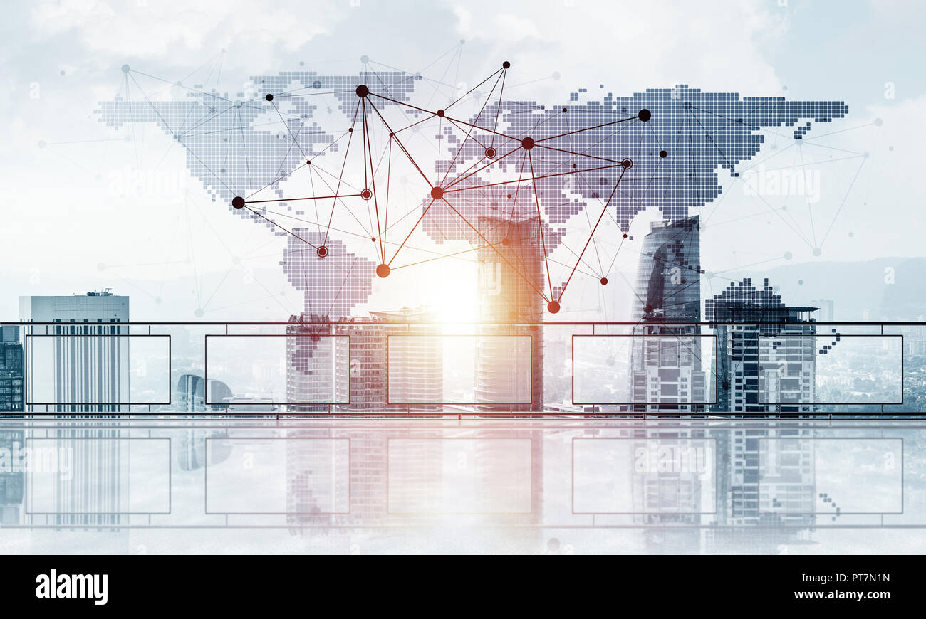 Concept of global communication and networking with world map ov Stock ...