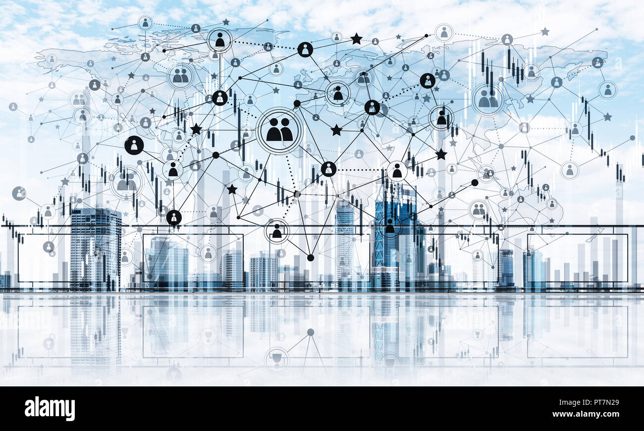 Concept of global communication and networking with world map ov Stock ...