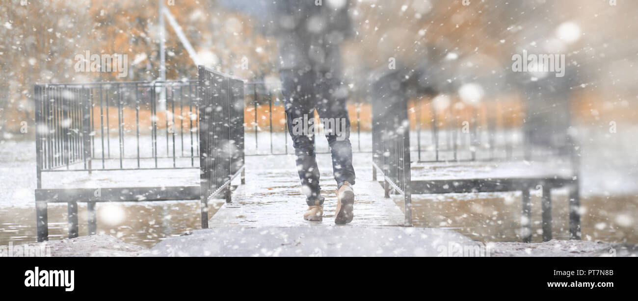 Background autumn park in the first snow Stock Photo - Alamy