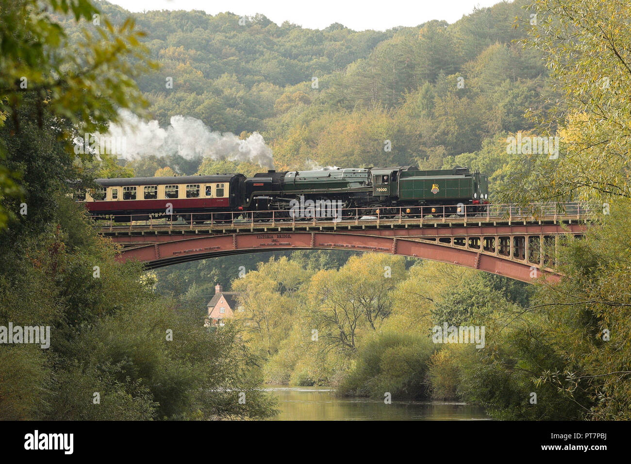 A BR Standard Class 7 70000 Britannia steam train travels across ...