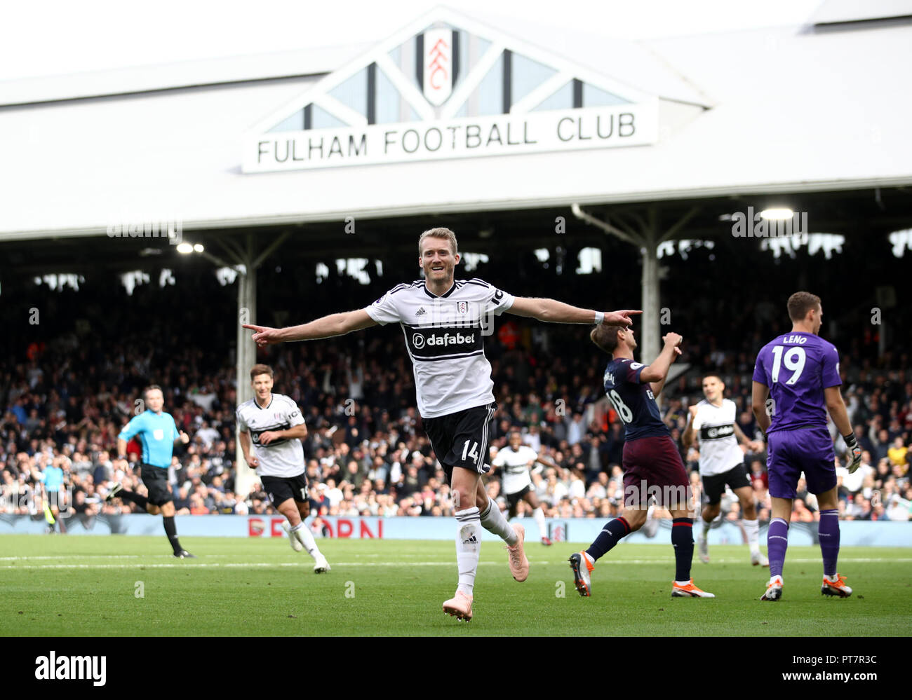 Fulham's Andre Schurrle celebrates scoring his side's first goal of the ...