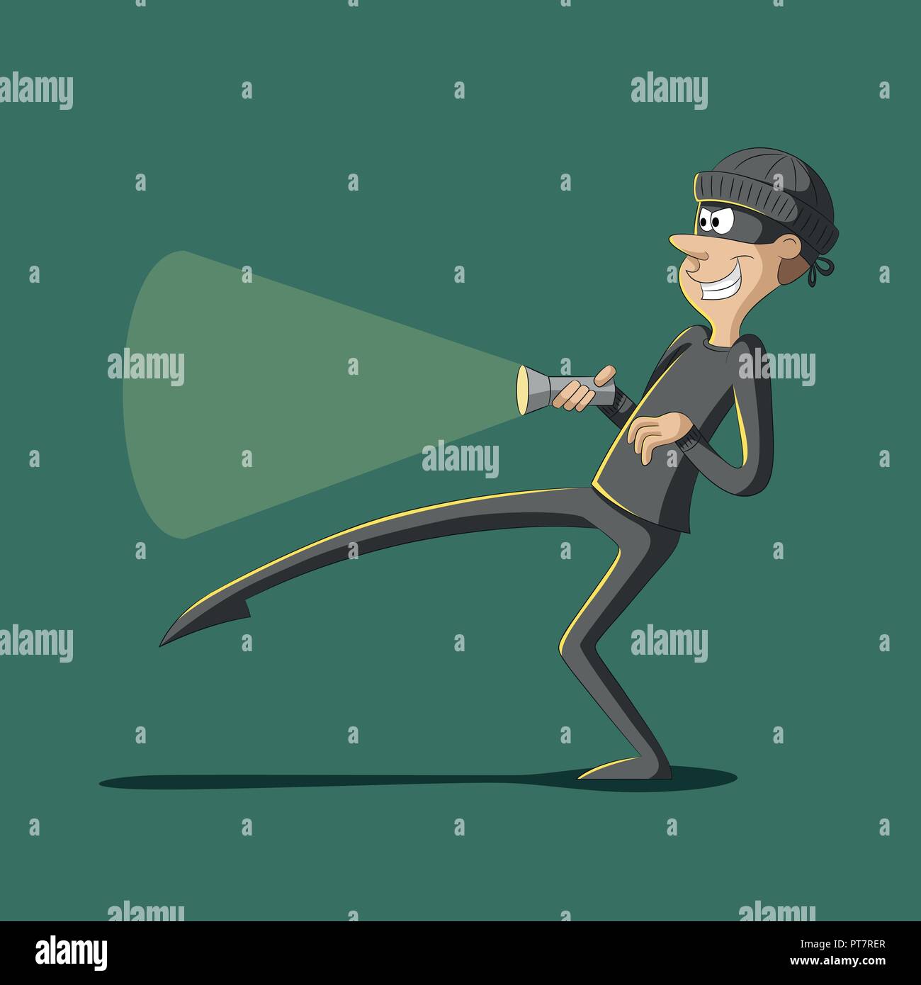 Funny cartoon thief with flashlight, vector illustration Stock Vector ...