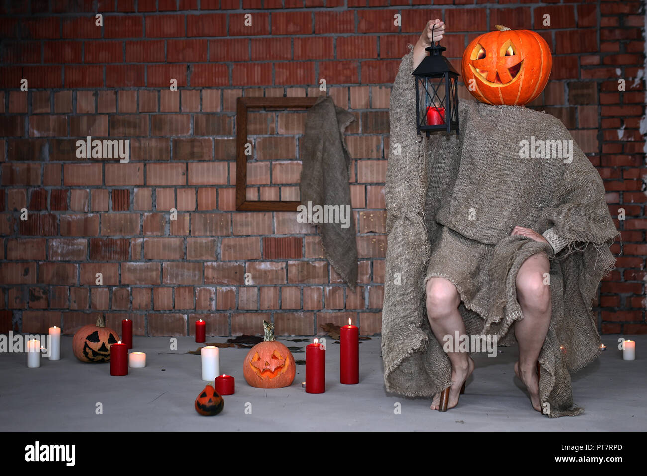 pumpkin head monster horror indoor Stock Photo - Alamy