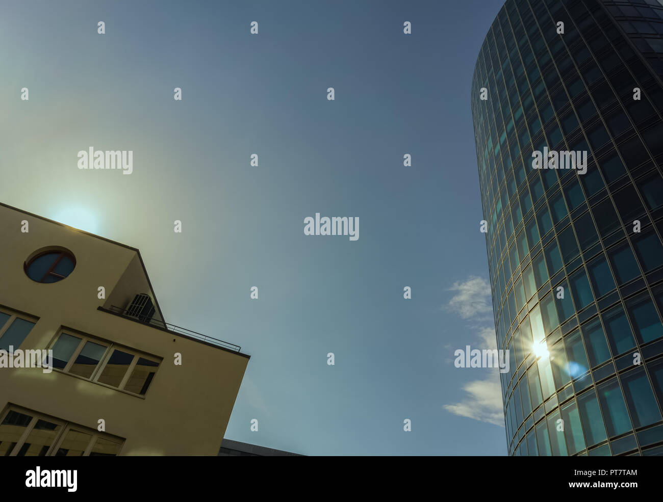 A big,modern office tower in a German city,shot from a public place ...