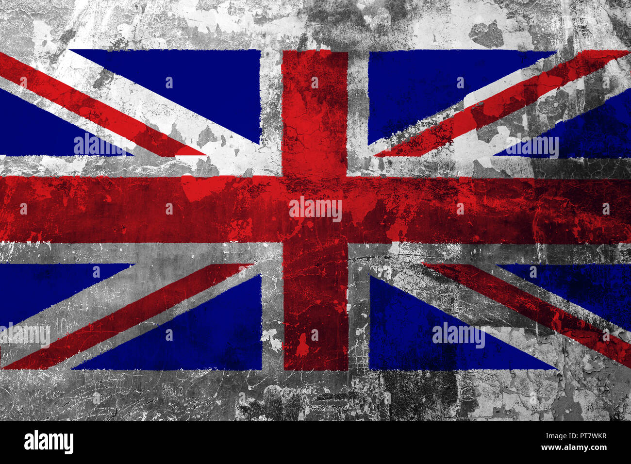 National flag of United Kingdom on the background of the old wall ...