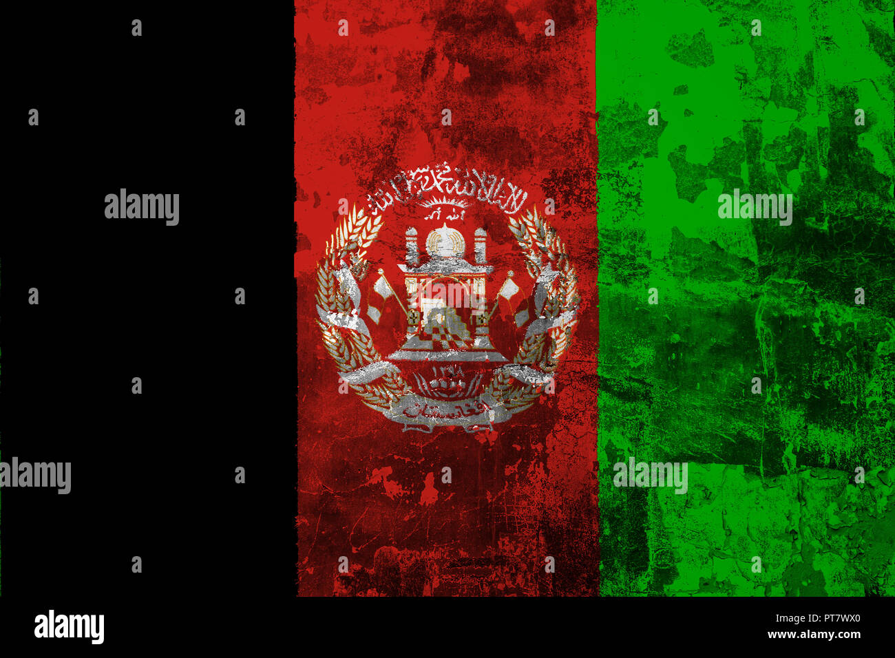 National flag of Afghanistan on the background of the old wall covered ...