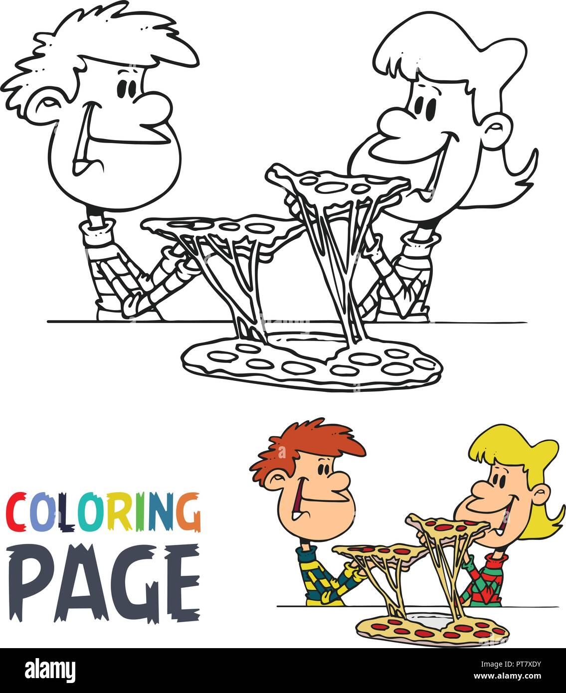 kids with pizza cartoon coloring page Stock Vector Image & Art - Alamy