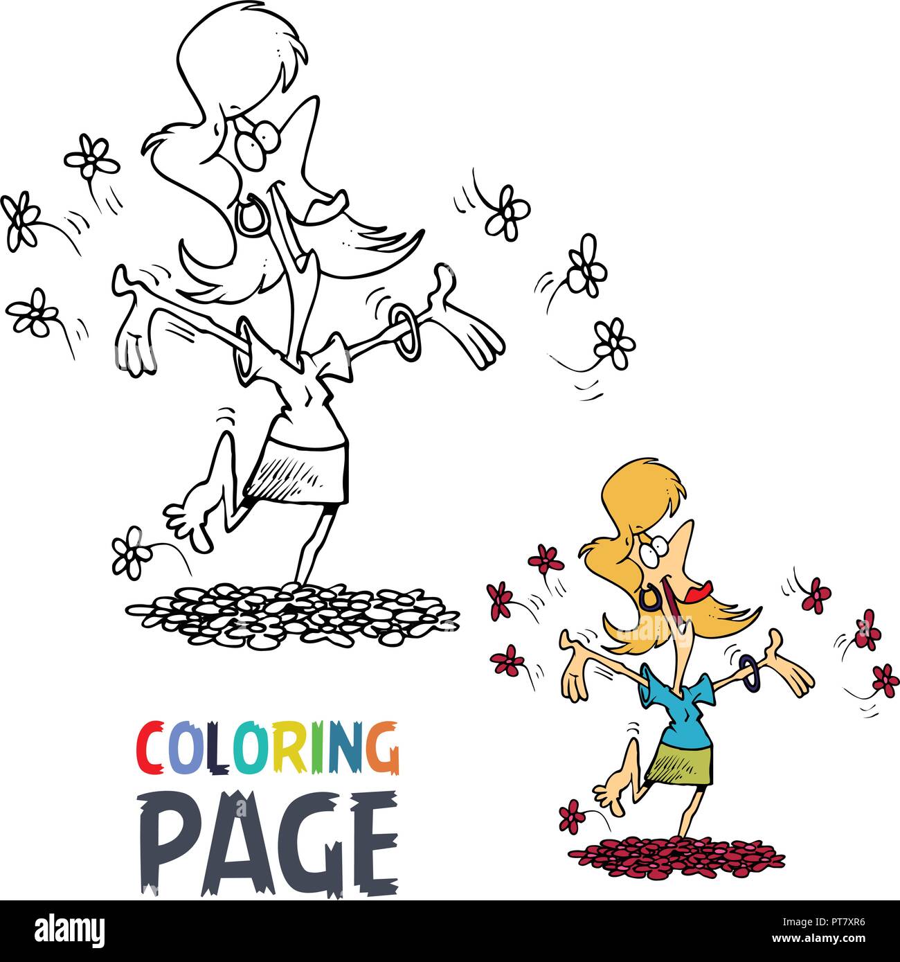 happy woman cartoon coloring page Stock Vector Image & Art - Alamy