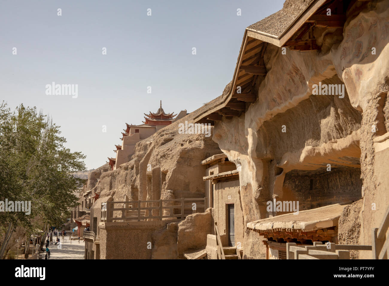 Dunhuang, Gansu, China - September 11, 2018 : Boardwalk and pagoda ...