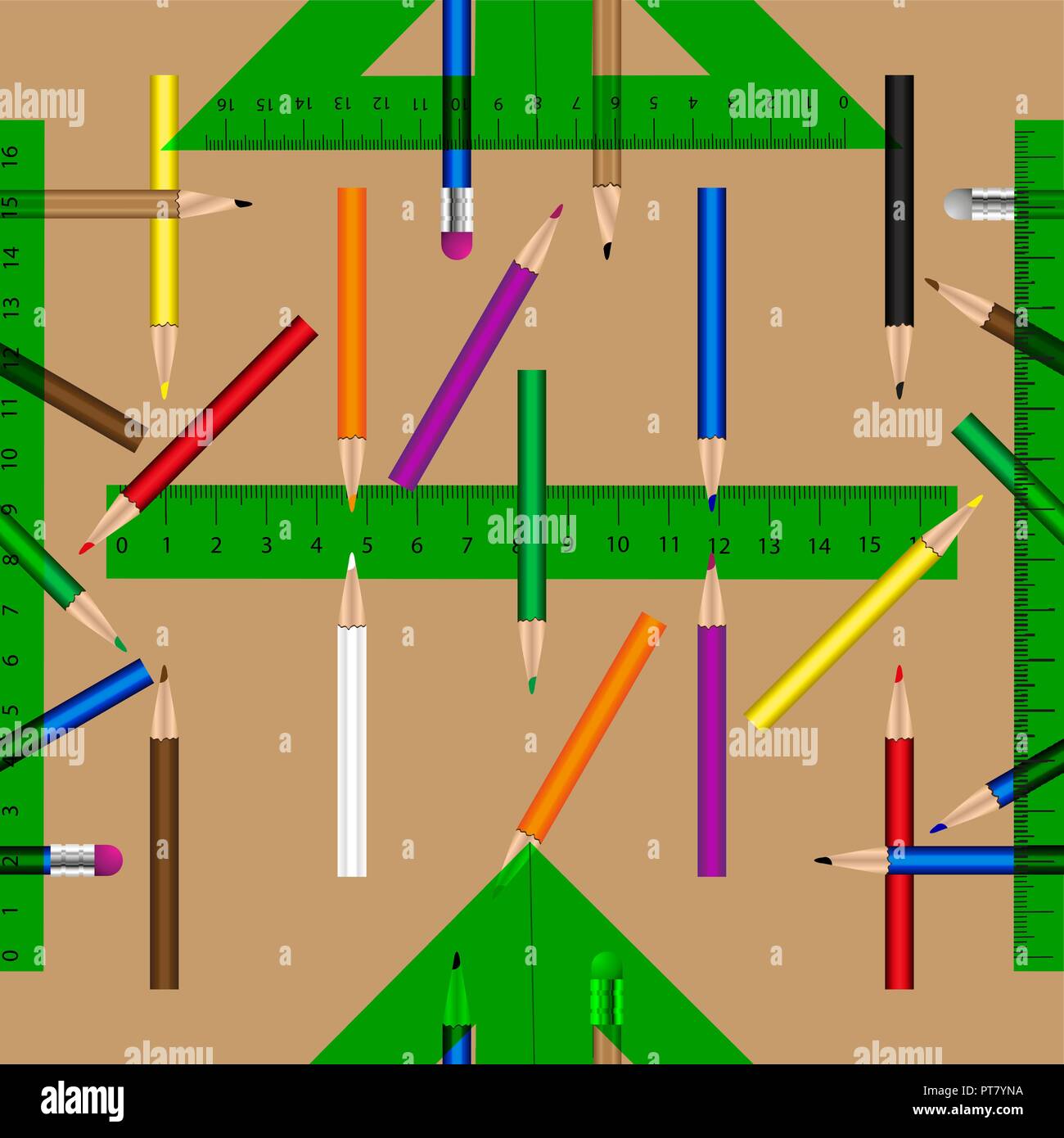 Vector seamless pattern with pencils, ruler, rubber and crayon, School ...