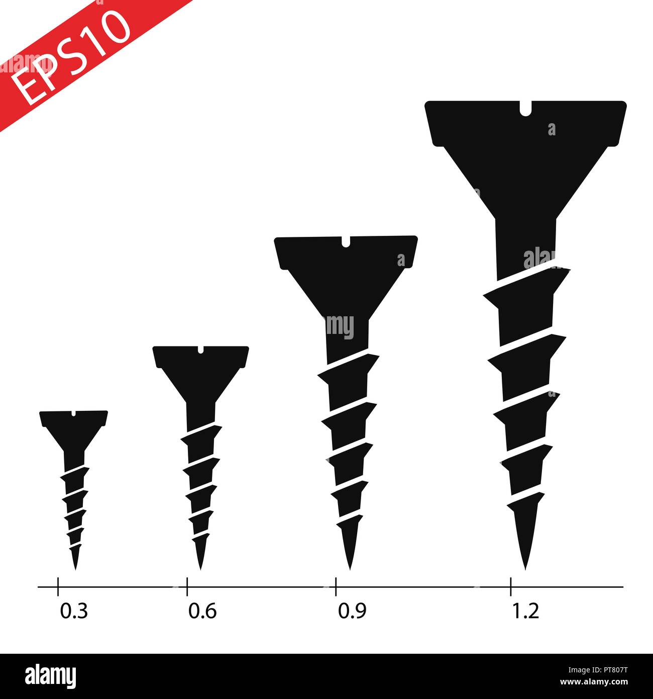 screw icon with size. Metallic screw isolated on white background. eps ...