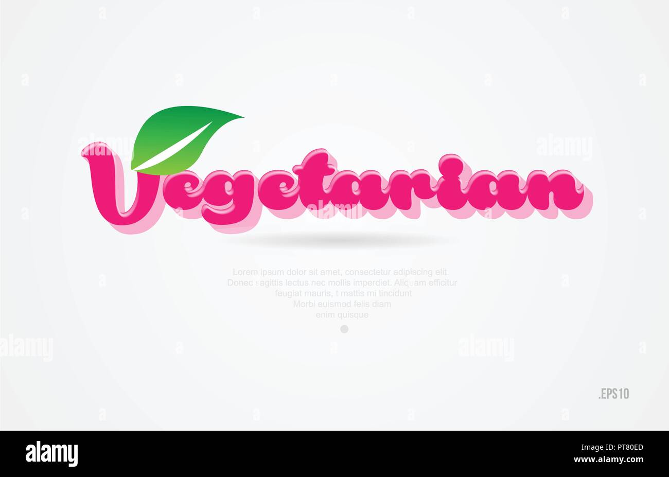 vegetarian 3d word with a green leaf and pink color on white background ...